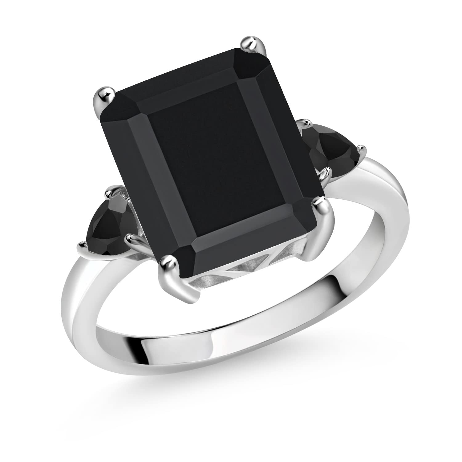 Gem Stone King 925 Sterling Silver Black Onyx 3 Stone Ring For Women (6.01 Cttw, Gemstone Birthstone, Available In Size 5, 6, 7, 8, 9)