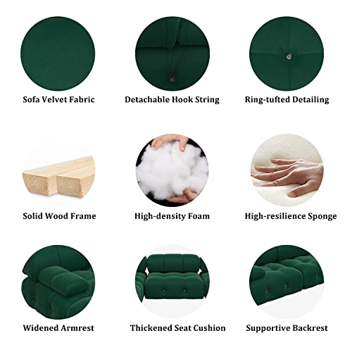 JACH 104" Convertible Modular Sectional Sofa, Minimalist Mid-Century Velvet Sofas Couches, Luxury Modern 3-Seat Wide Couch Sectional for Living Room Bedroom Office Apartment (Green)