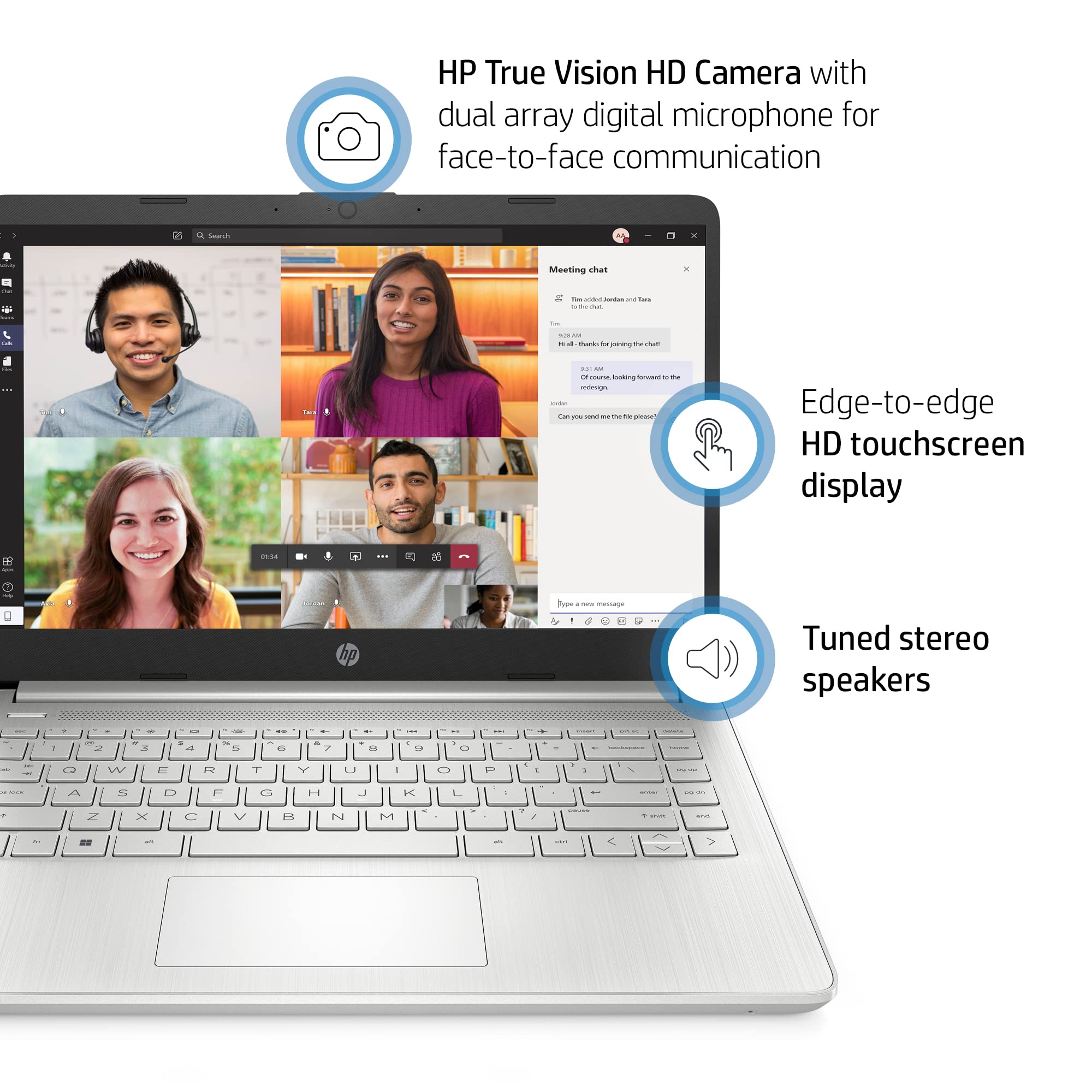 HP Laptop, 14" HD Touchscreen, Intel Core i3-1115G4 up to 4.1 GHz Processor, 32GB RAM, 1TB SSD, USB-C, HDMI, SD Card Reader, Windows 11 Home Silver, JVQ MP