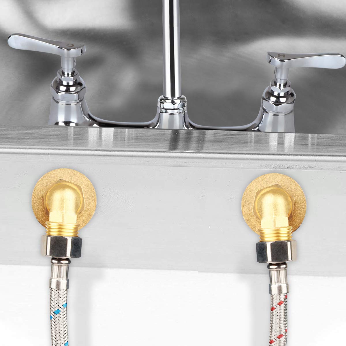 KWODE Commercial Faucet Installation Kit, Wall Mounting Installation Kit for Wall Mount Commercial Kitchen Sink Faucet Backsplash Mount Set on Stainless Compartment Prep & Utility Sink