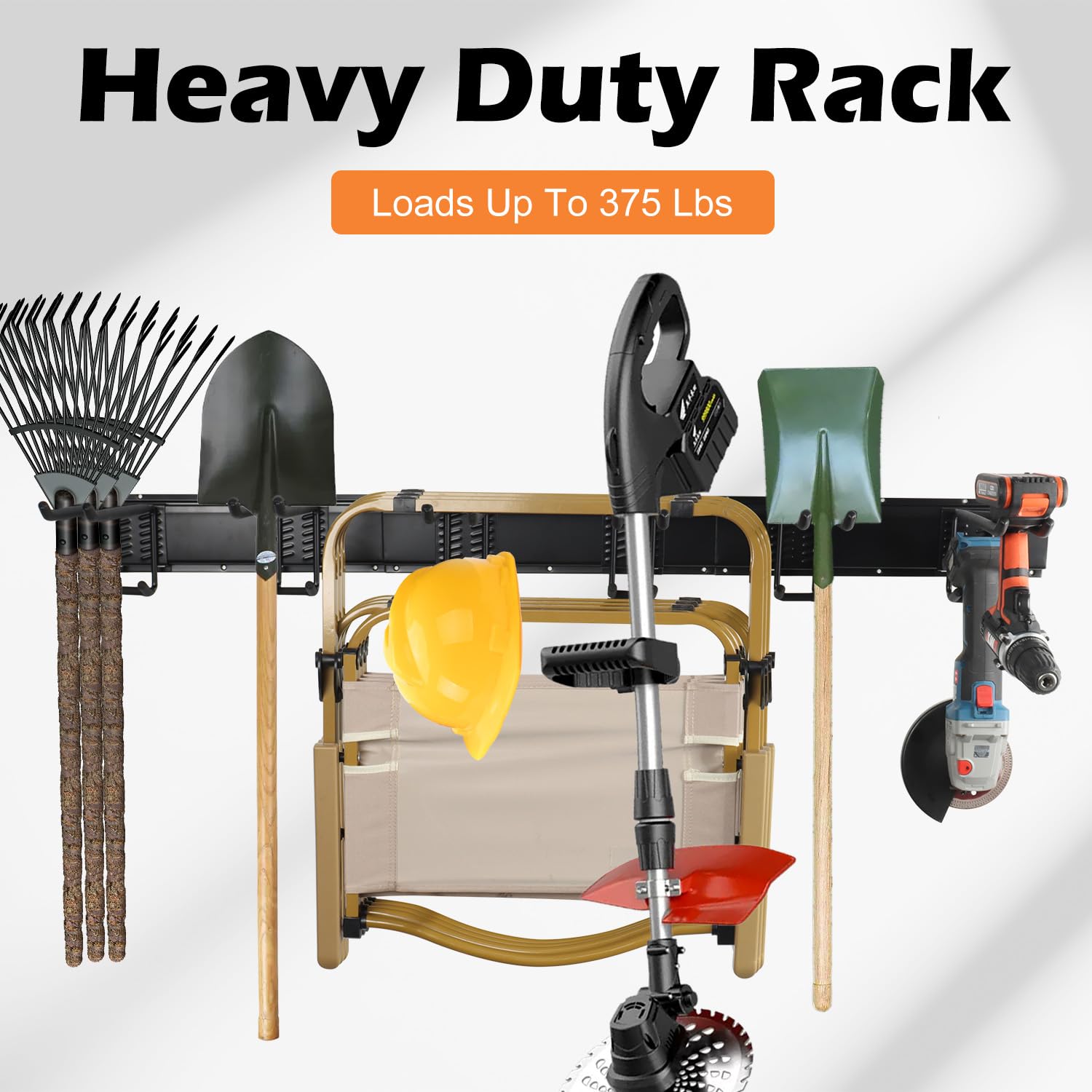 Mixiflor Wall Mount Tool Storage Rack, Heavy Duty Wall Mount Garage Organization Rack, 48" Garden Tool Wall Hooks and Hangers, Tracks Max Load 350LB