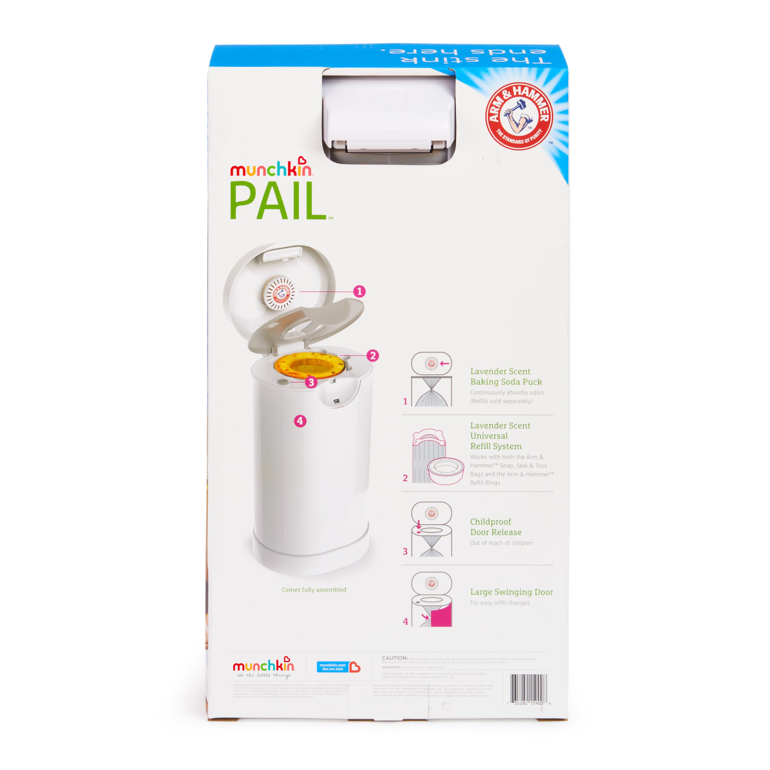 Munchkin® PAIL™ Diaper Pail Starter Set, Powered by Arm & Hammer and Touch Free Baby Wipe Warmer