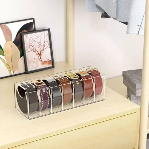 SefiHome Belt Storage Organizer, 7 Compartments Acrylic Belt Organizer, Clear Belt Holder for Closet, Belt Holder for Tie, Bow Tie, Wallets, Watches, Makeup, Jewelry