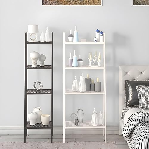 KWOKING Scandinavian Open Ladder Bookshelf Metal Bookcase Nordic Wrought Iron Trapezoidal Storage Rack Bookshelf Floor-to-Ceiling Multi-Layer Balcony Flower Rack Black 13.8" L x 13.8" W x 57.9" H
