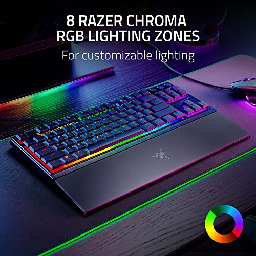 Razer Ornata V3 TKL Gaming Keyboard: Low-Profile Keys - Mecha-Membrane Switches - UV-Coated Keycaps - Backlit Media Keys - 8-Zone RGB Lighting - Spill-Resistant - Magnetic Wrist Wrest - Classic Black