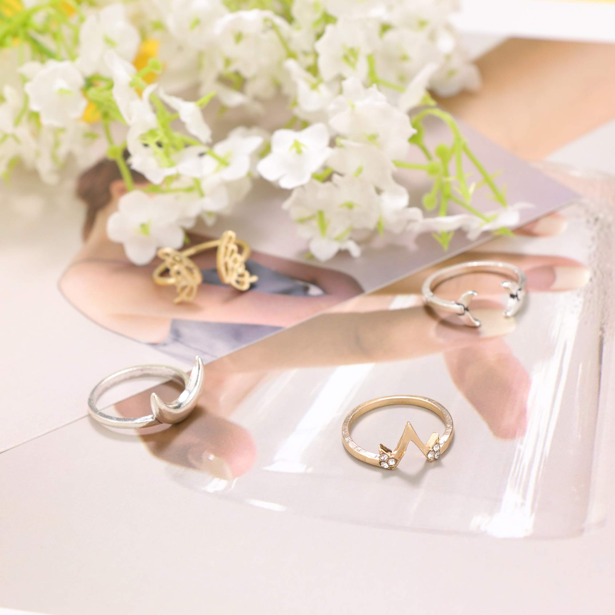 FIBO STEEL 118 Pcs Knuckle Rings Set Vintage Hollow Rings Stackable Finger Rings for Women