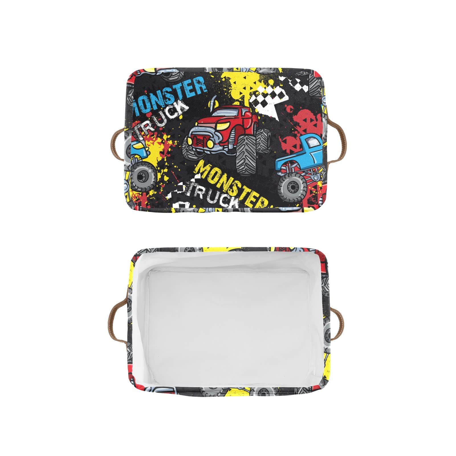 Monster Truck Personalized Storage Bins,Foldable Baskets Organizer with Handle for Nursery Pet Toy Clothes Box 1 Pack