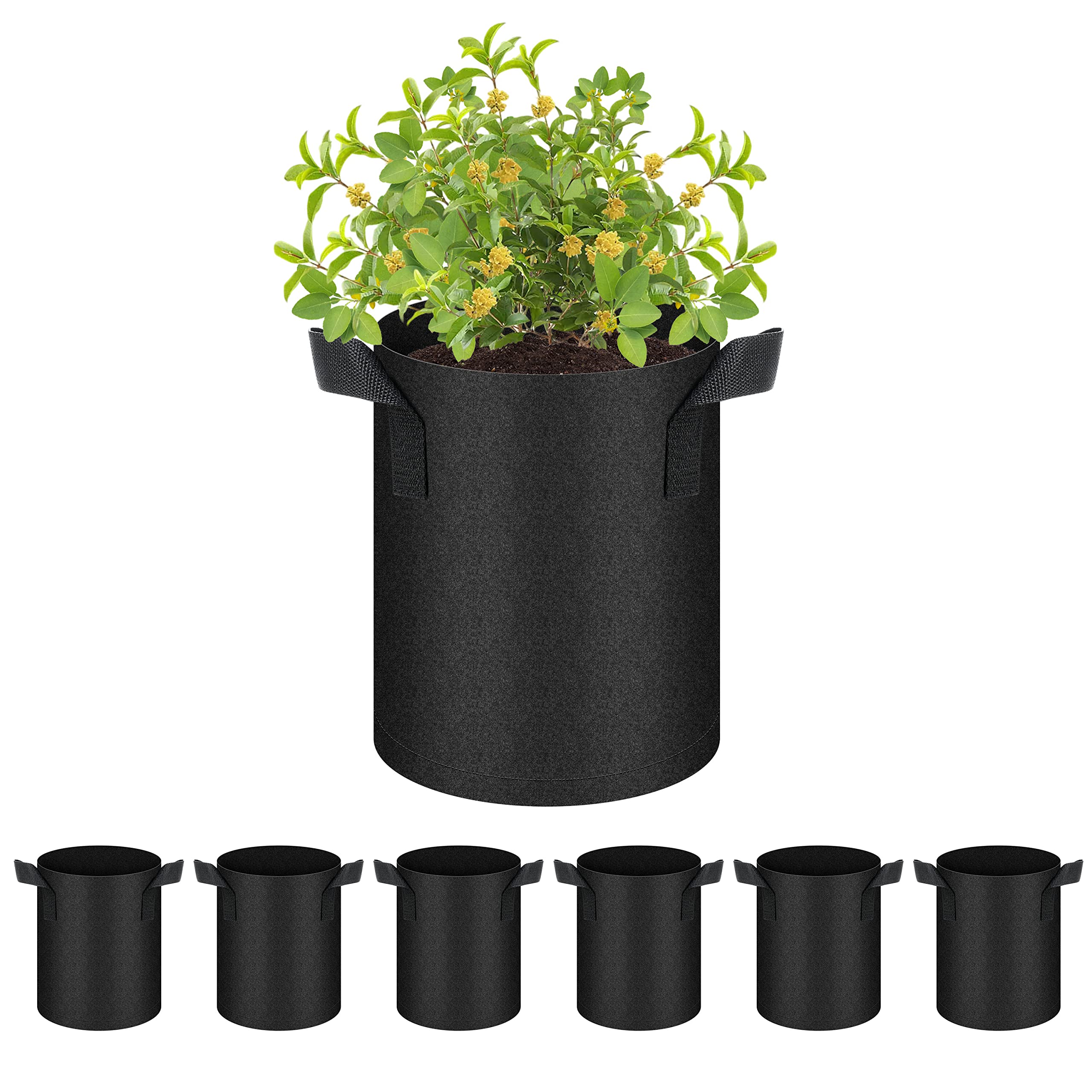HealSmart 6-Pack 1 Gallon Nonwoven Grow Bags, Aeration Fabric Pots with Handles, Suitable for Garden Fruits, Vegetables and Flowers, Black