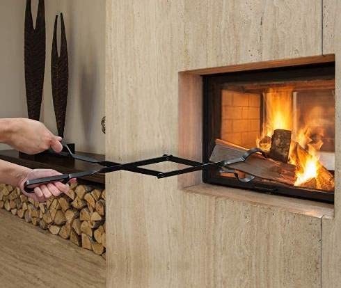 Heavy Duty 32 inch Long Campfire Bonfire Poker Stick 25 Inch Fireplace Tong with Travel Bag, Fire pit Wood Stove Accessories Tools Log Grabber, Rust Resistant, Black Finish for Indoor and Outdoor use