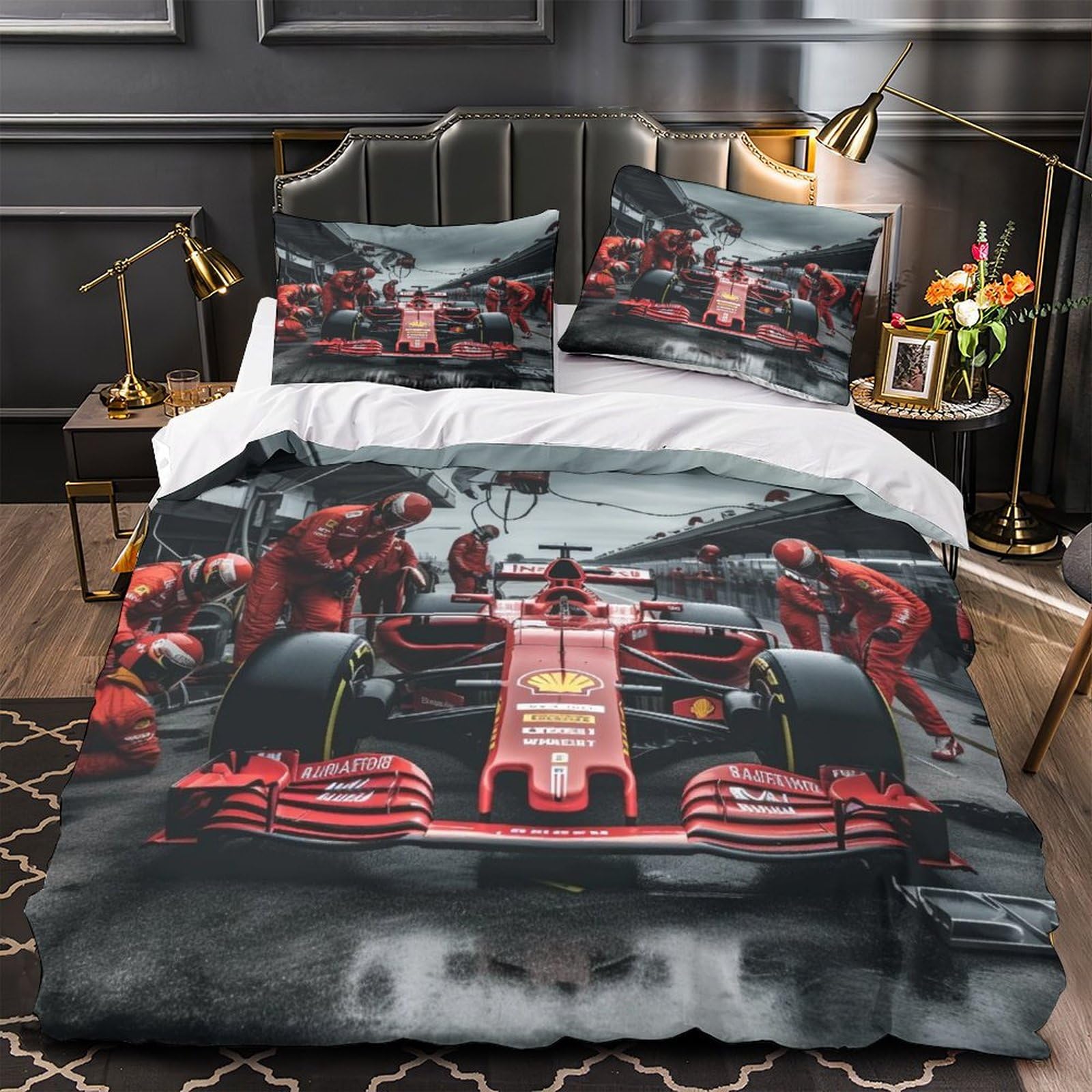 NOLLAM Formula-Racing Racing Cotton Duvet Cover Ivory Various Sizes Quilt Cover Bedding Set Soft & Cozy Percale Weave Contests Comforter Cover with Zipper Closure for Kids Adults Full(203x228cm)
