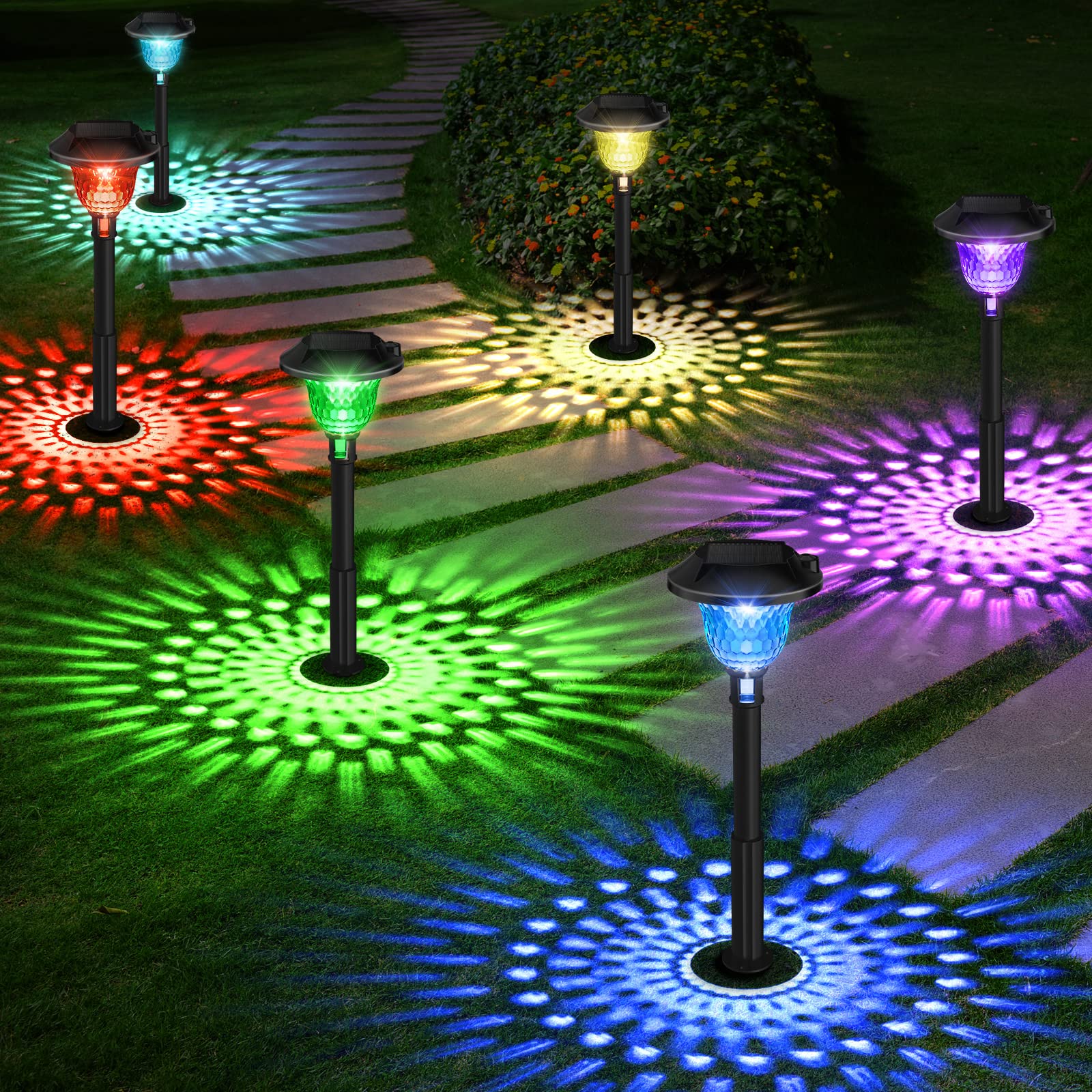 KELME 6 Pack Solar Pathway Lights, Bright Solar Garden Lights with 7 Color Changing & Warm White Mode, IP65 Waterproof Solar Powered Outdoor Lights for Walkway Yard Backyard Landscape Decorations