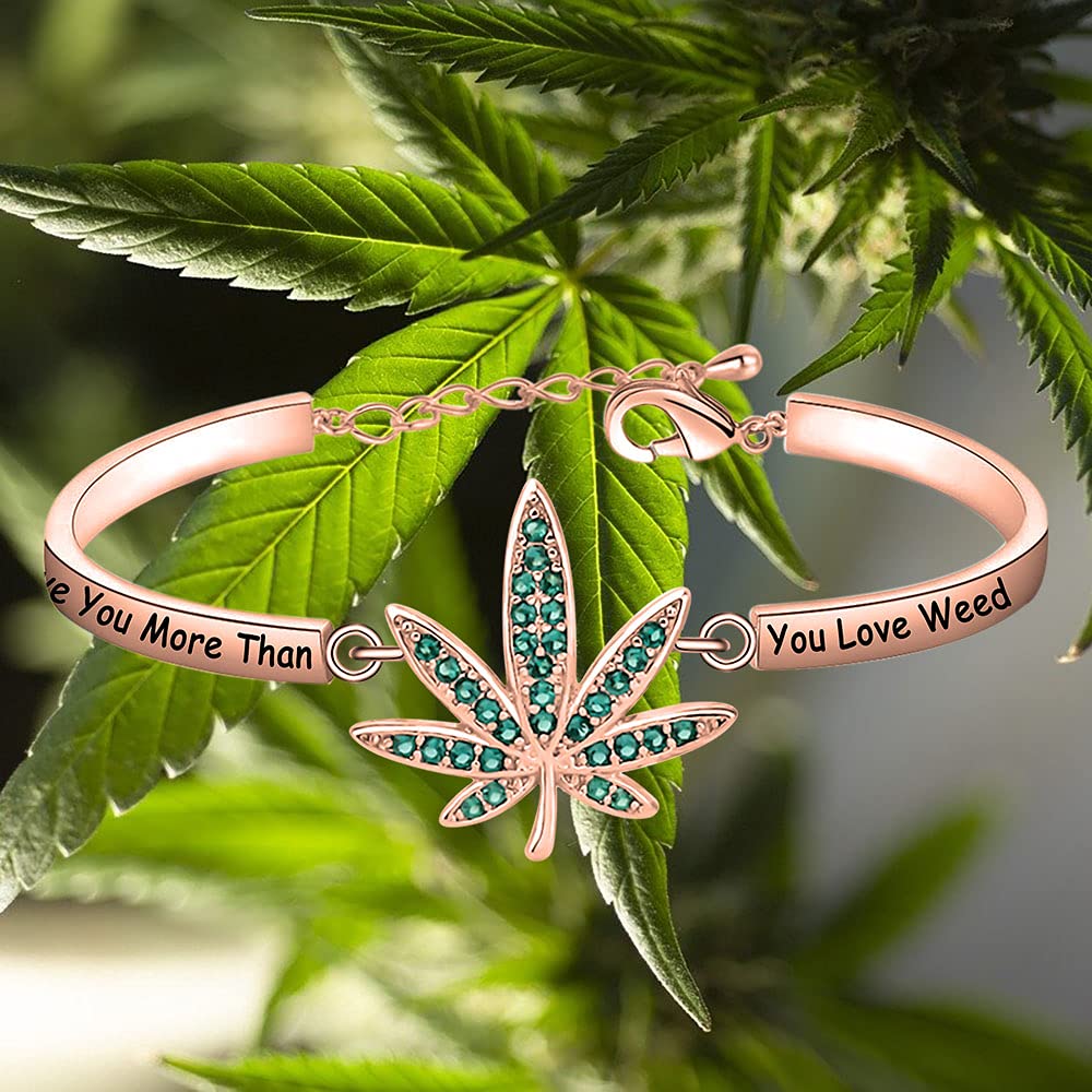 FOTAP 420 Gift Marijuana Jewelry I Love You More Than You Love Weed Bracelet Weed Gift Valentineās Gift (Weed RG-B)