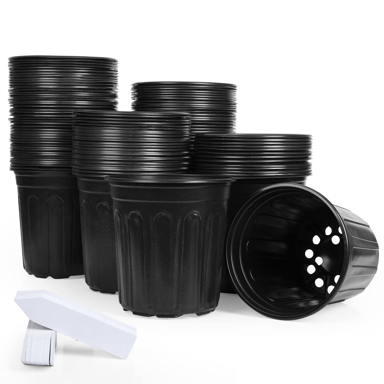 JERIA 100-Pack 1 Gallon Flexible Plant Nursery Pots with 100Pcs Plant Labels,Thickened Soft Plastic Seedling Pots,Seed Starting Pot Flower Plant Container for Succulents,Seedlings