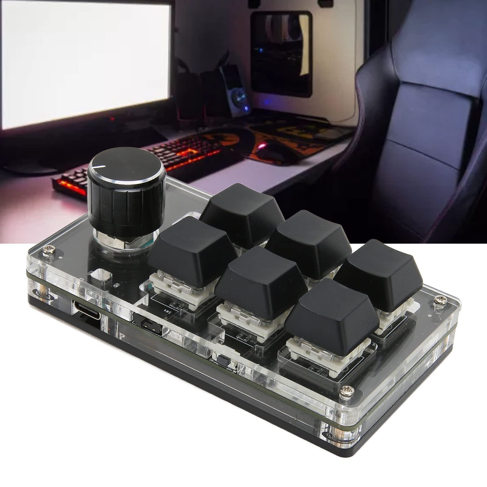 Heayzoki 6 Keys Programmable Keypad, Mini Macro Pad Mechanical Gaming OSU Keypad 1 Knob USB Bluetooth Dual Mode Programming Keypad DIY Keyboard for Gaming, Media,Control, Built in