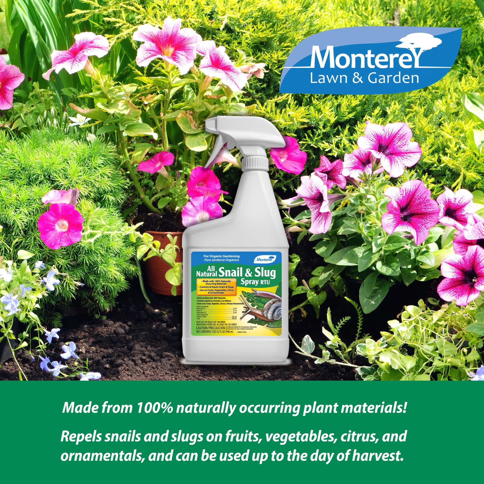Monterey All Natural Snail & Slug Spray, for Organic Gardening, RTU - 31 oz