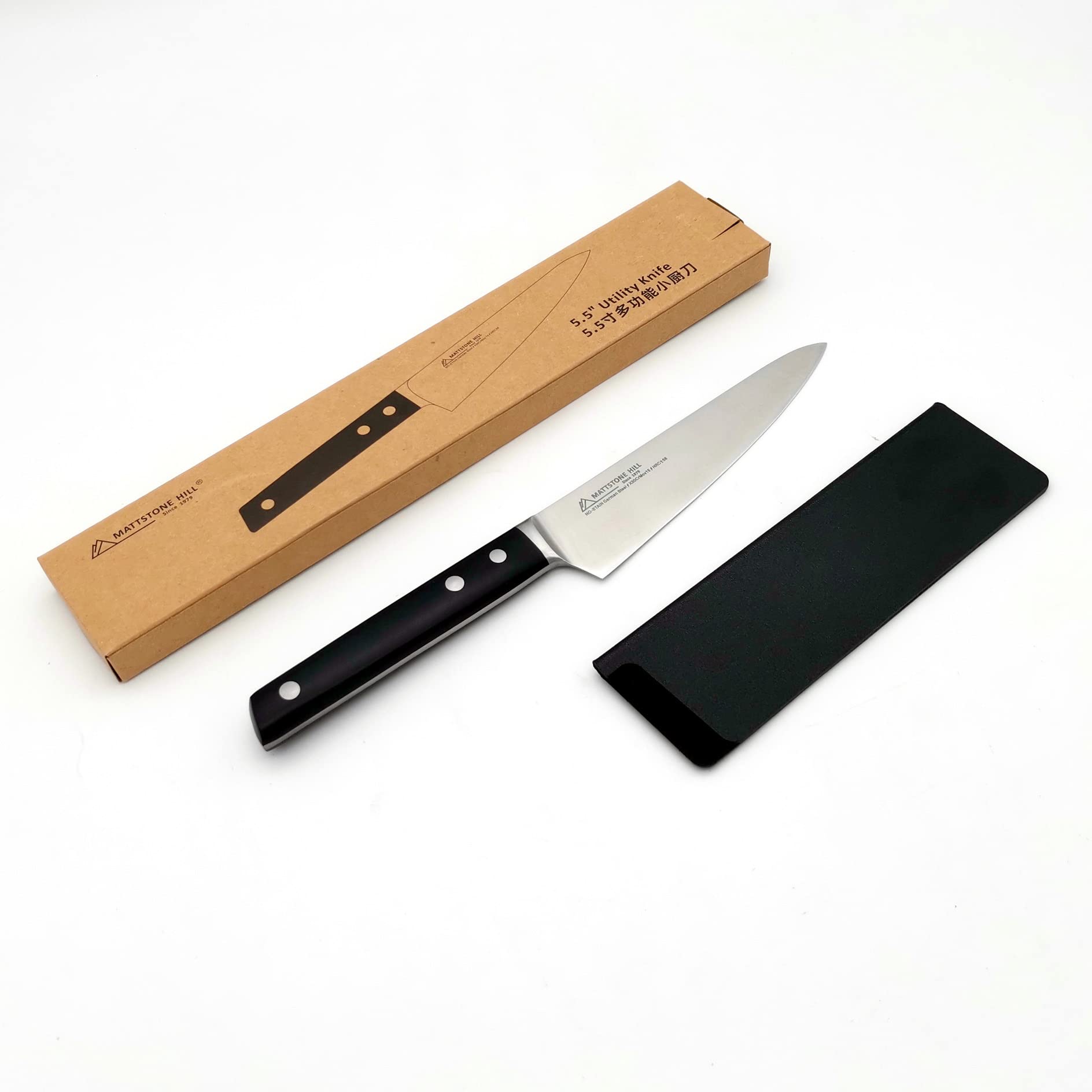 Kitchen Utility Knife 5.5 Inch, MATTSTONE HILL Small Chef Knife with Sheath, Prep Knife, Petty Knife - High Carbon Steel, Triple Rivet Handle