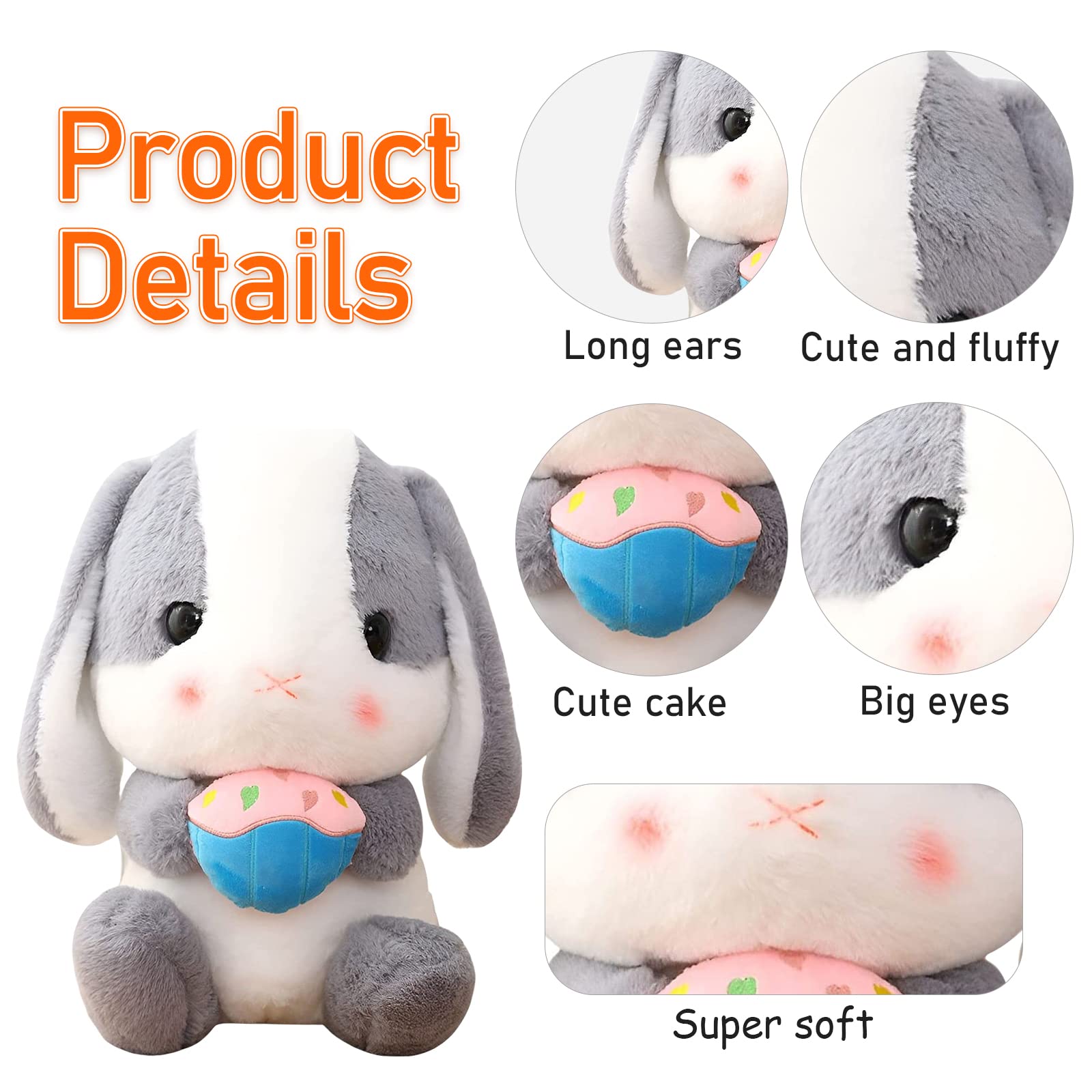 Enhopty Bunny Stuffed Animal Easter Eared Rabbit Plush Cuddly White Bunny Plushie Toy with Carrot Fluffy Kawaii Soft Hugging Sleeping Pillow
