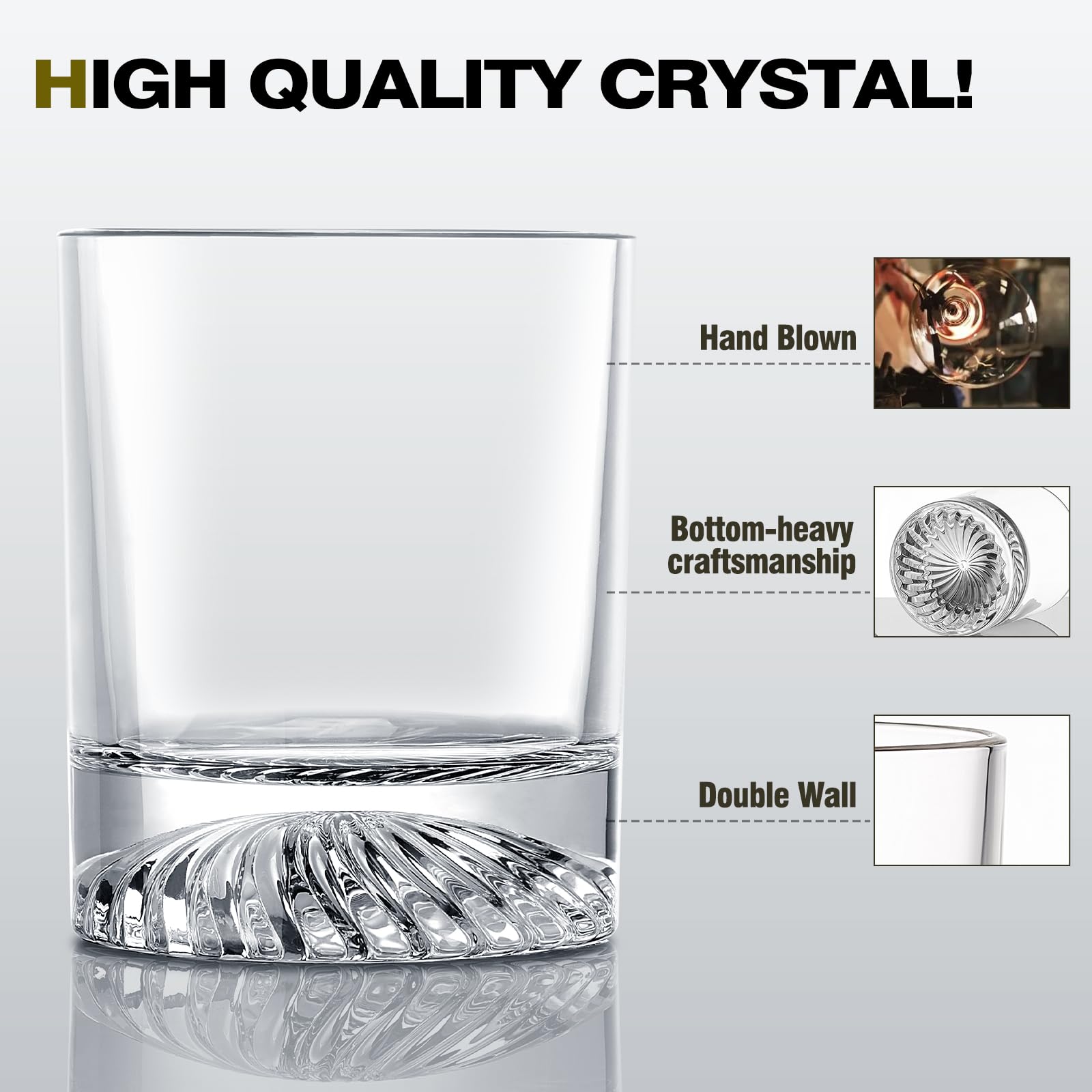KITNATS Hand Blown Crystal Old Fashioned Whiskey Glasses Rocks Glasses Drinking Cocktail Bourbon Scotch Rum Vodka Liquor 12 OZ - set of 2 Gifts for Men