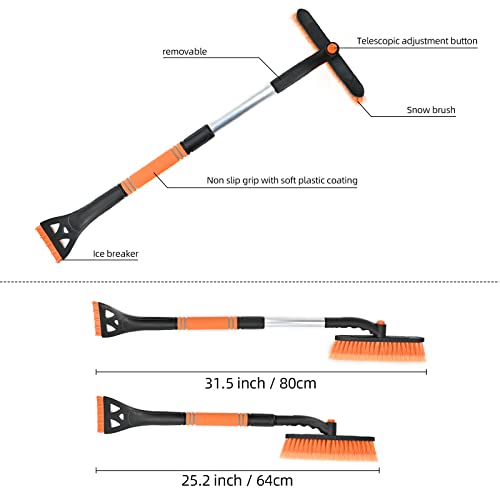 JALAROMA Ice Scraper and Extendable Snow Brush for Car, Snow Remover and Brushes with Foam Grip for Windshield Window, Pivoting Brush Head for SUV Truck Vehicle