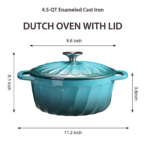 Enameled Dutch Oven with Lid,Cast Iron Dutch Oven Pot,Dual Handles for Bread Baking, Cook, Bake, Refrigerate Safe across All Cooktops(Green)