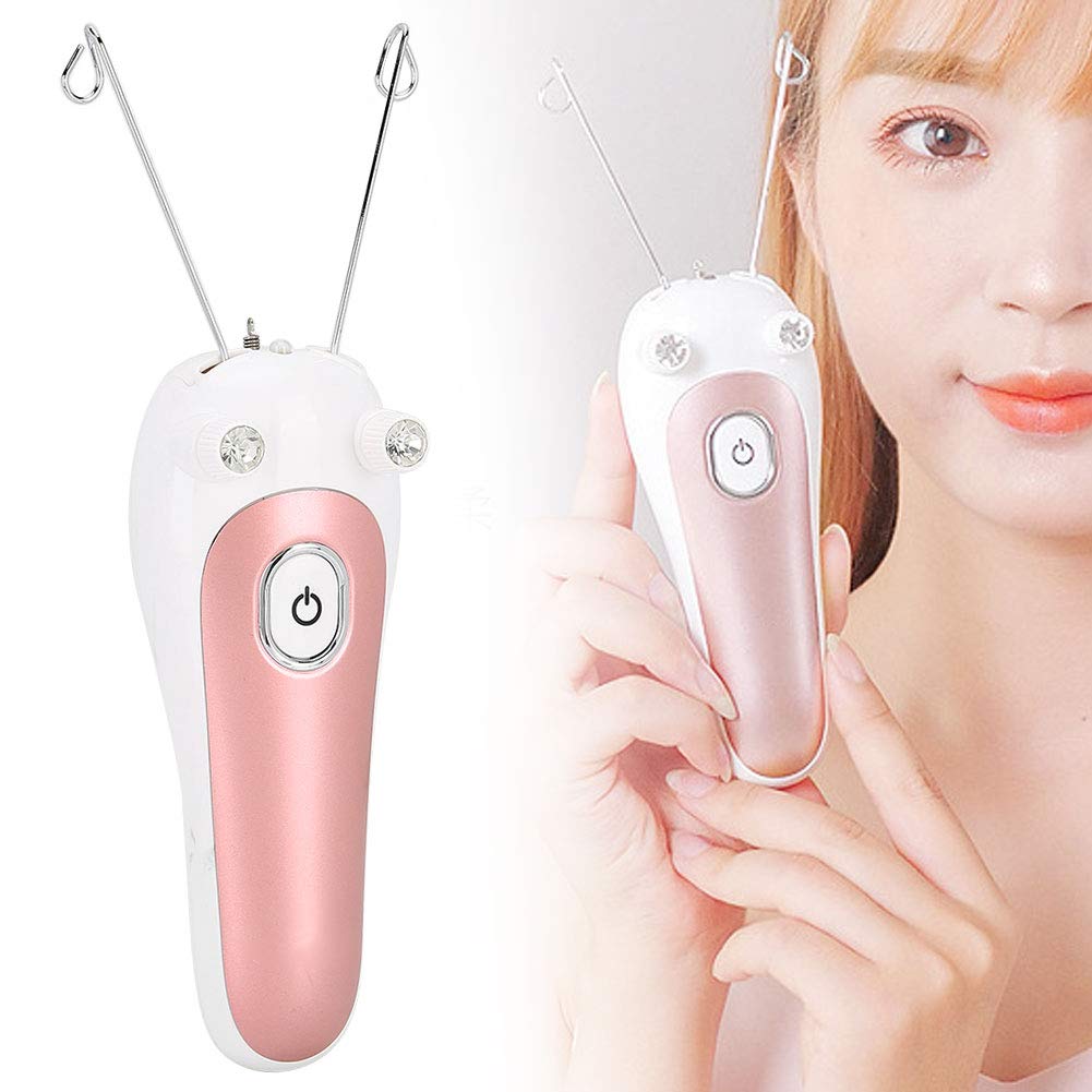 Electric Hair Removal Body Facial Threading Epilator with Cotton Thread Rechargeable Physical Threader Hair Shaver(Pink)