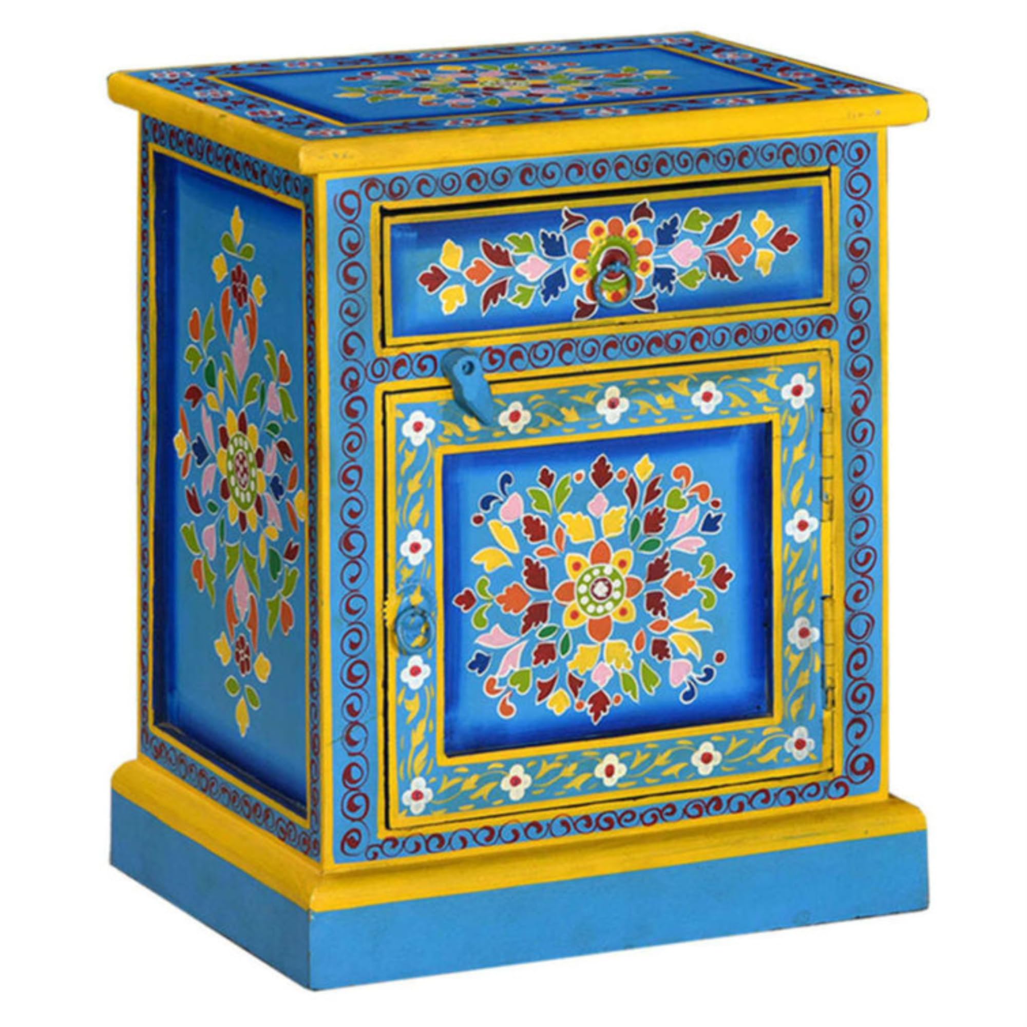 Floral Painted Wooden Nightstand Table, Handicraft Side Table/Bedside Table/Lamp Stand Table/Storage Table