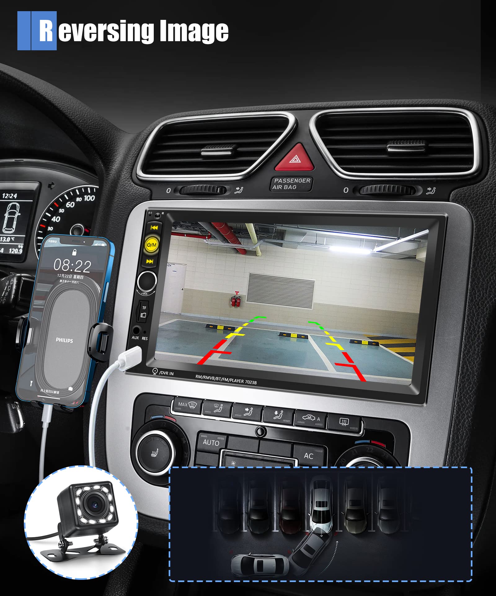 Double Din Car Stereo Car Radio with Bluetooth 7 Inch Touch Screen FM Radio Mirror Link USB 2 Din Car Audio Receiver Remote Control Steering Wheel Control Backup Camera