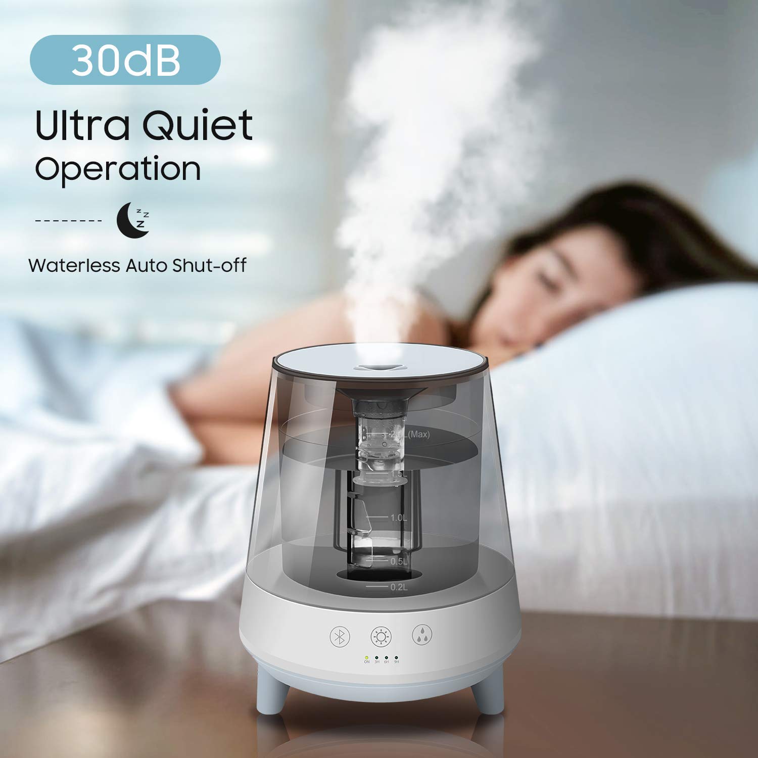 Gocheer Humidifiers for Bedroom,2L Ultrasonic Cool Mist Humidifier for Baby Large Room Quiet Air Humidifier with Auto Shut-Off, Bluetooth Connection