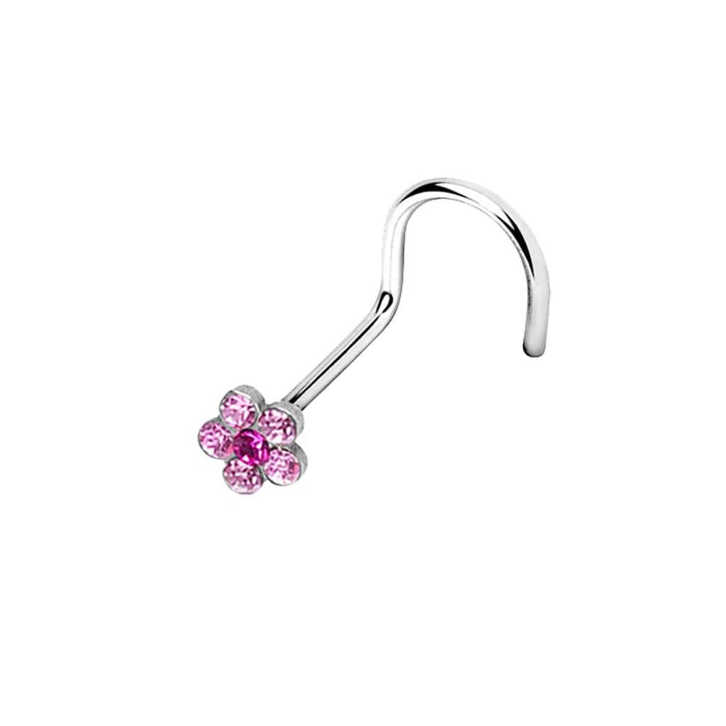 FIFTH CUE 4pc 6-Gem Flower 316L Surgical Steel Nose Screw Value Pack (18G)