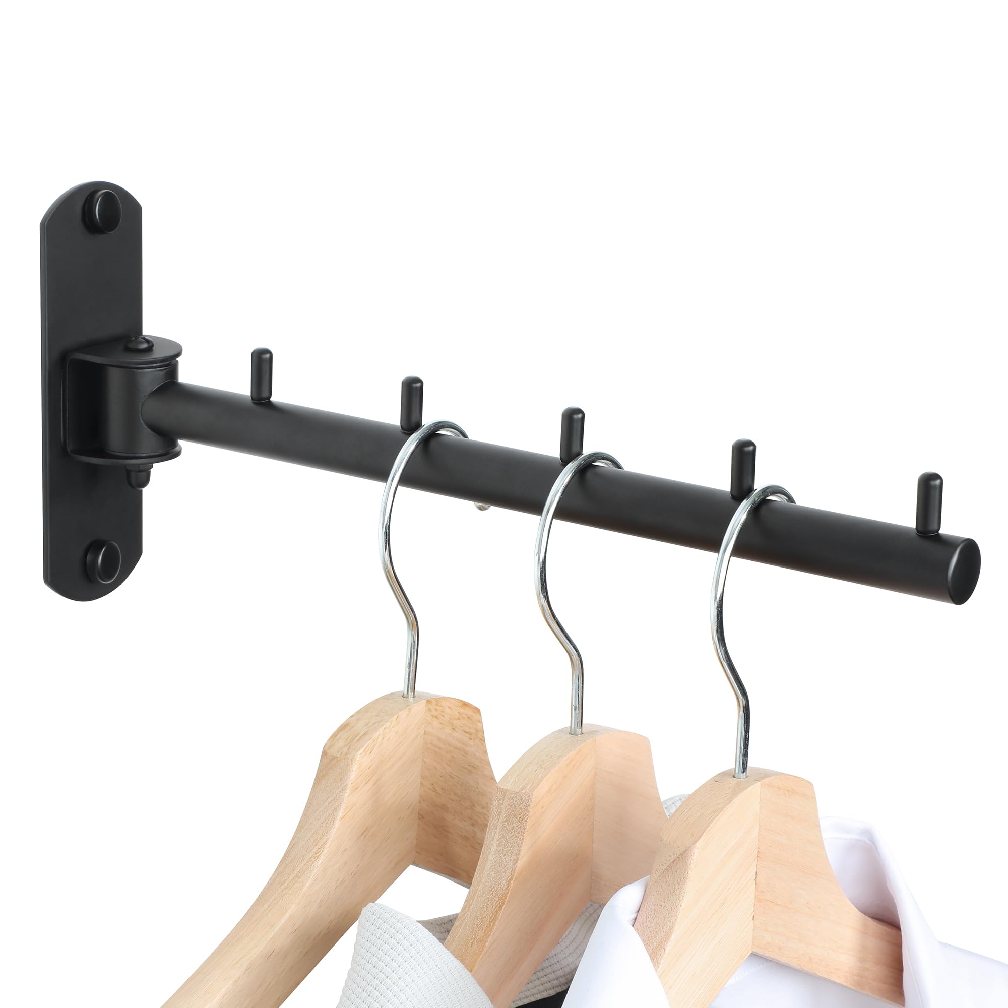 Mooche Swing Clothes Hanger Rack,Garment Racks Wall Mounted Clothes Bar-Hanger Holder Hooks Heavy Duty Folding Drying Rack Space Saving Clothing Hanging System Closet Storage Organizer,White Finish