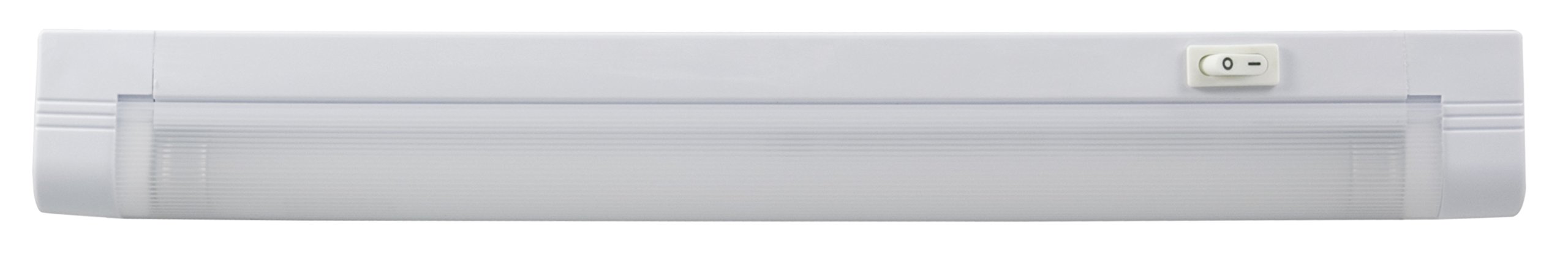 Enbrighten SlimLine 14in. Fluorescent Light Fixture, Plug-in, 5ft. Power Cord, F8T5 Bulb, Warm White, Flicker-Free, No-Hum, Instant-On Electronic Ballast, Linkable, On/Off Rocker Switch, White, 10168