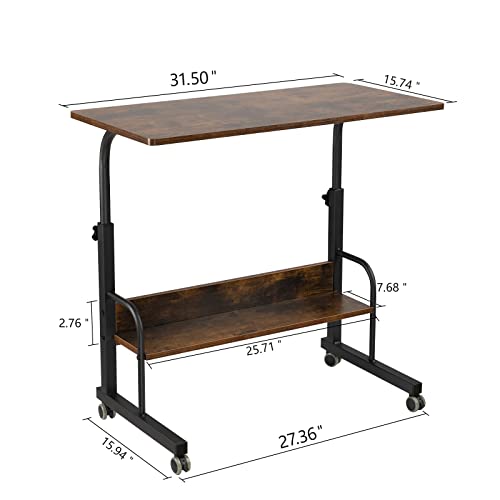 SIDUCAL Portable Laptop Desk, Mobile Laptop Cart Adjustable Height, Rolling Laptop Stand for Desk, Rolling Computer Cart with Wheels, Couch Desk Bed Desk for Laptop and Writing, 31.5'' Rustic Brown