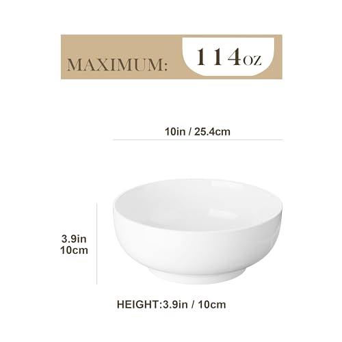 MALACASA Serving Bowls, 114 OZ(10") Extra Large Salad Bowls Set of 2, Porcelain White Serving Bowls for Salad, Soup, Pasta and Dinner, Large Ceramic Bowl Set for Entertaining, Series REGULAR