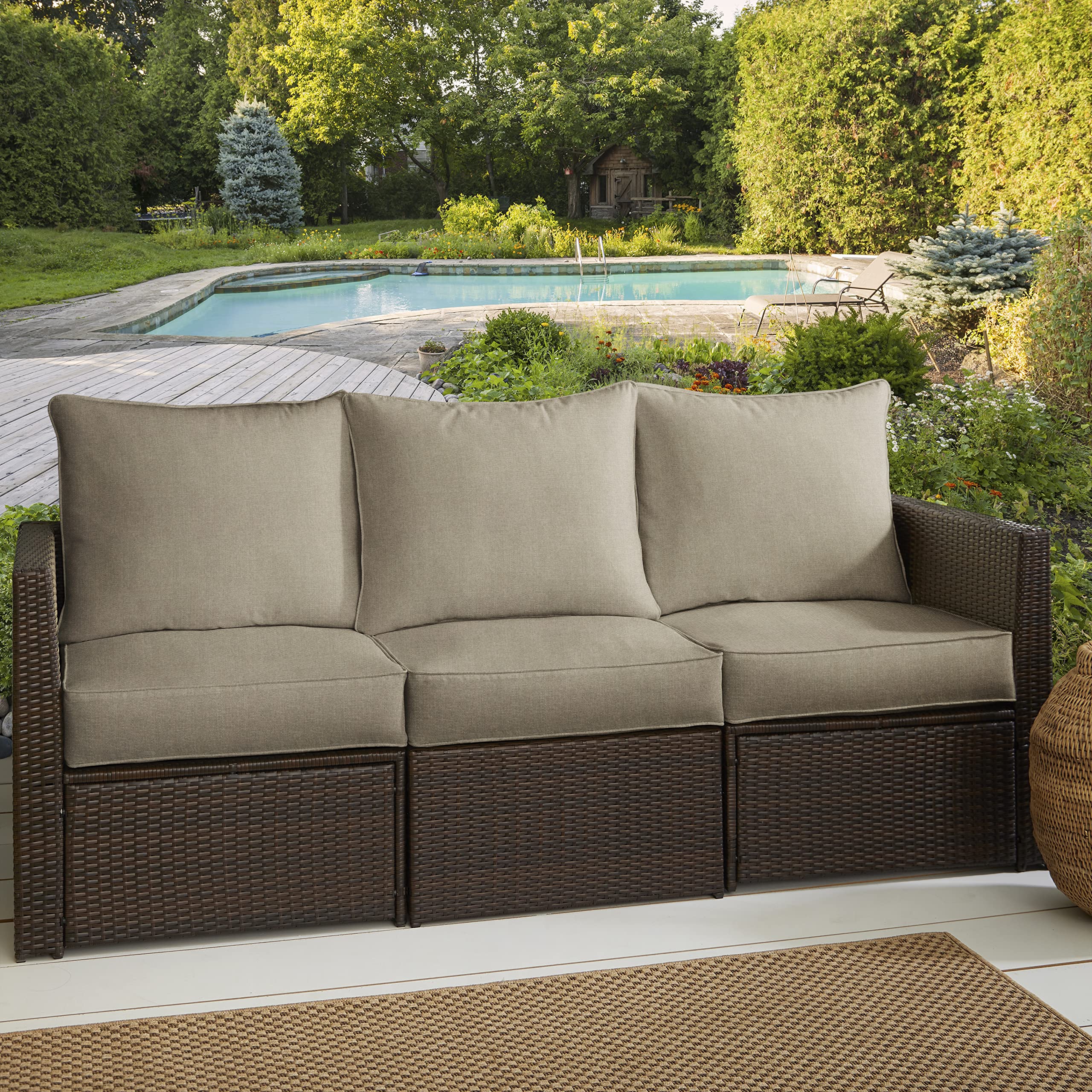 Sorra Home Indoor or Outdoor Deep Sofa Seat Cushion Corded Edges, 6 Piece Set, Tan Beige