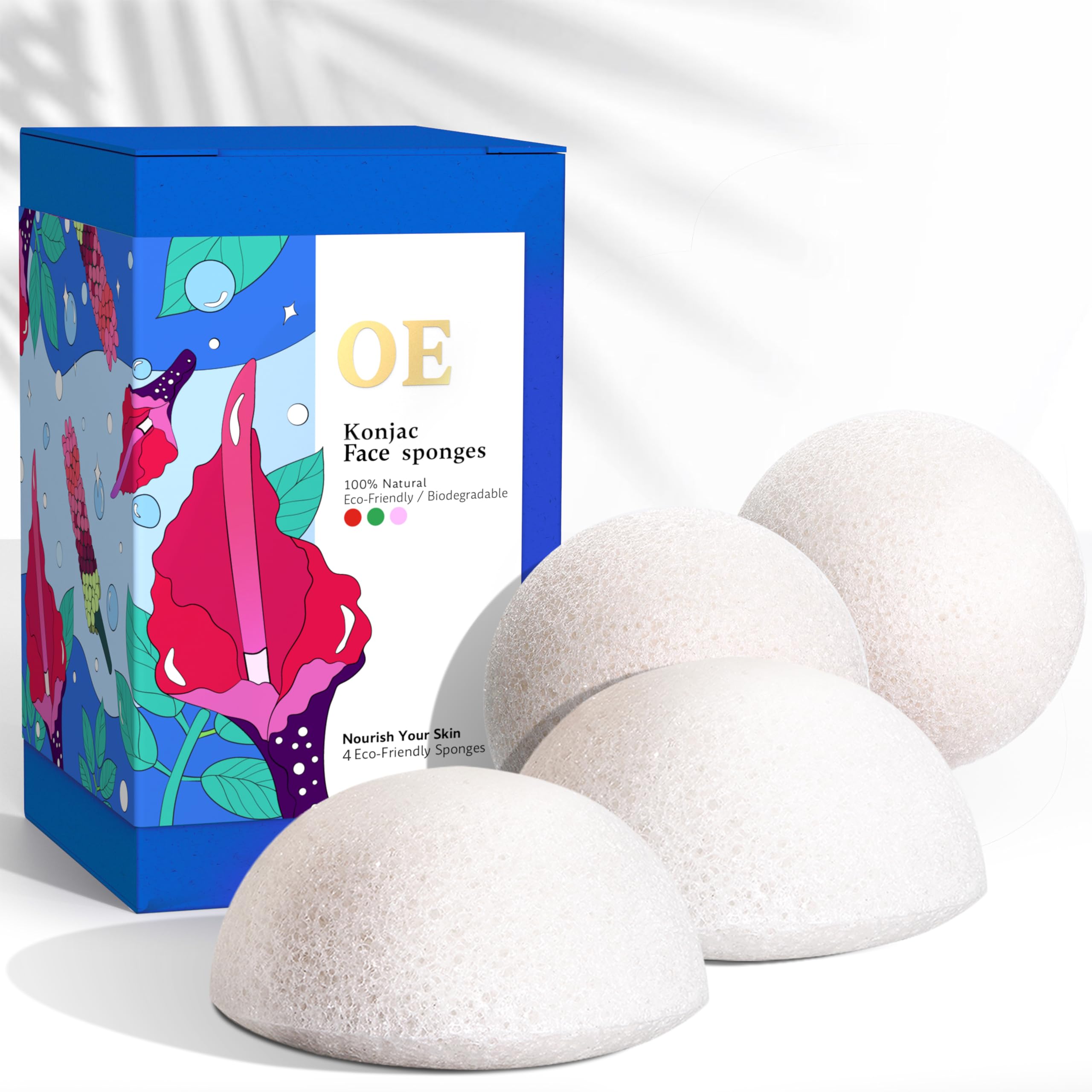 Konjac Face Sponge (4 Pack) | 100% Natural & Dye Free | Non-Toxic | Biodegradable | Eco-Friendly | Plastic Free Packaging