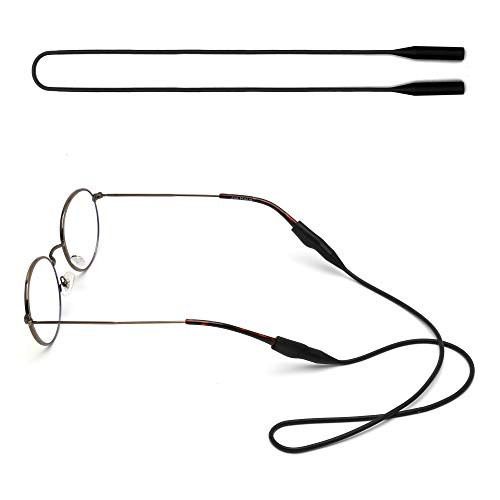 JM Elastic Silicone Eyeglasses Strap Holder Waterproof Glasses Retainer, Sports Sunglasses Chain 2 Pack Women Men Kids Black