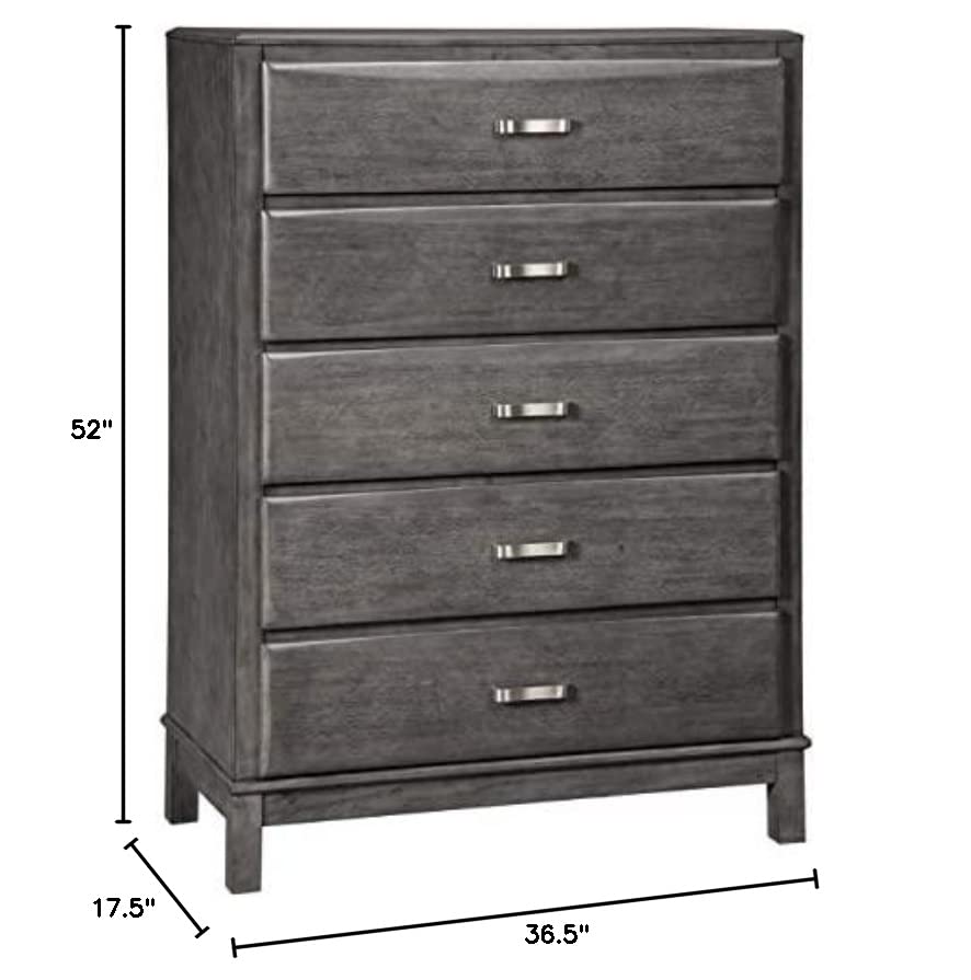 Signature Design by Ashley Caitbrook Contemporary 5 Drawer Chest with Dovetail Construction, Weathered Gray, Grey, 36.5 x 17.5 x 52 inches