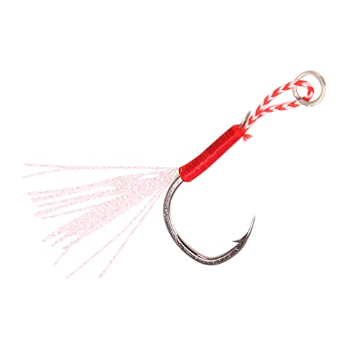 GIUIN 20Pack Fishing Assist Hooks,Carbon Steel Jigging Assist Fishing Hooks with Thread Feather Single Jig Head Fishing Tackle