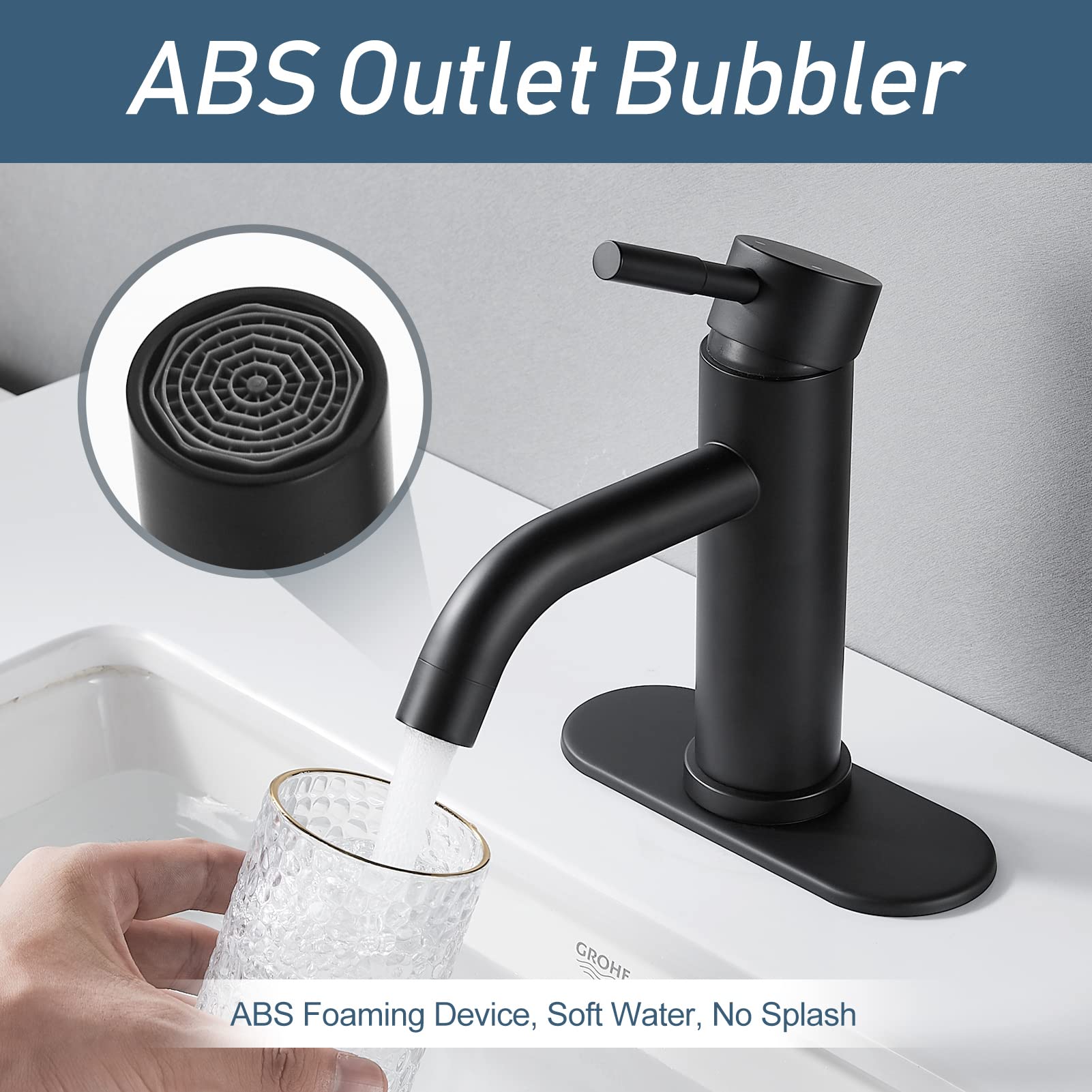 GENBONS Black Bathroom Faucet Single Hole RV Bathroom Faucet Stainless Steel Bathroom Sink Faucet 1 Hole with 3 Hole Deck Plate,Water Supply Lines with cUPC Certification