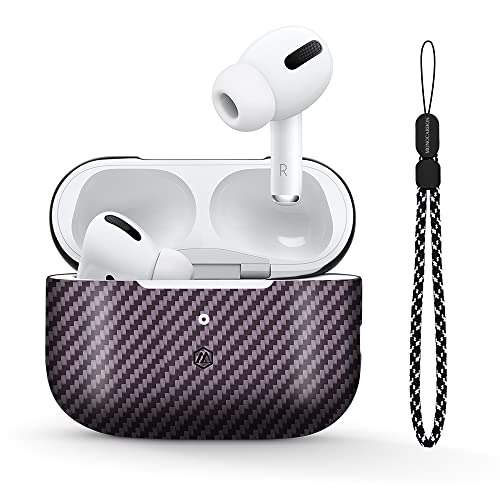 MONOCARBON Airpods-Pro-2nd-Generation-Case, Real Carbon Fiber Airpods Pro Case Cover, Slim-Fit and Shockproof, Support Wireless Charging, with Stripes Lanyard.Matte Purple.