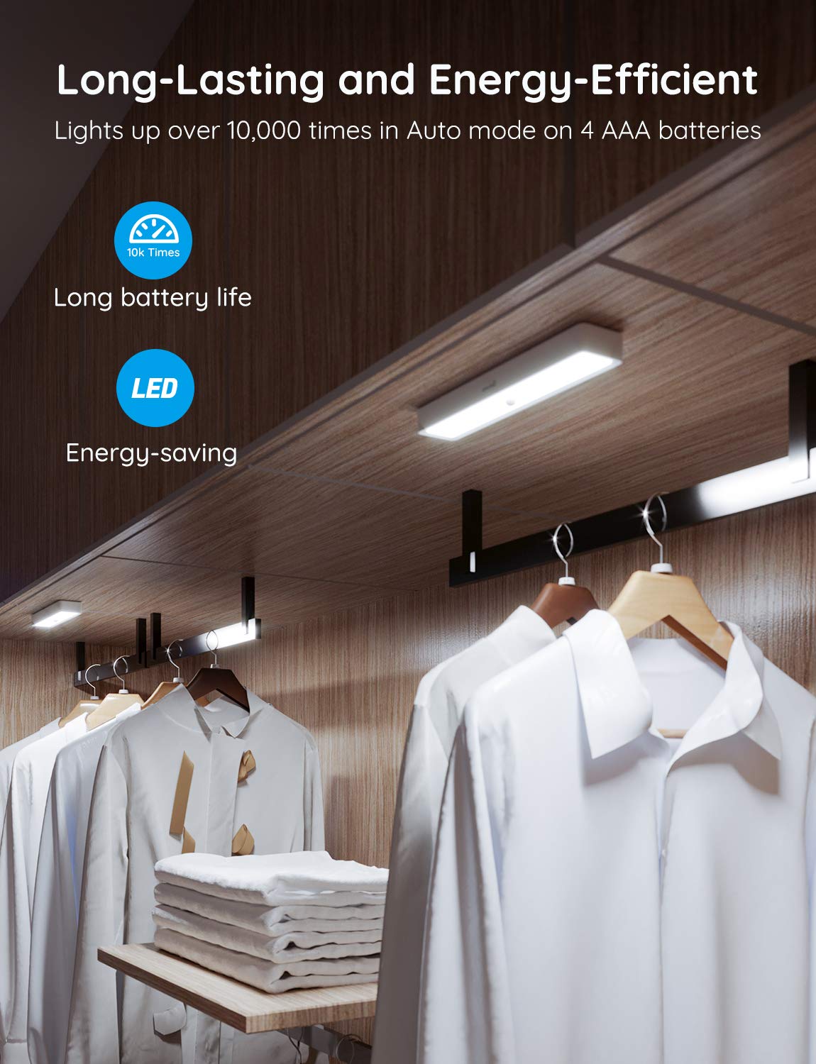 Govee Under Cabinet Lights, Closet Lights Motion Sensored, 10 LEDs 6000K Cool White Under Cabinet Lighting for Wardrobe, Under Counter Lighting, Kitchen, Bookshelf, Stairs, 3 Pack