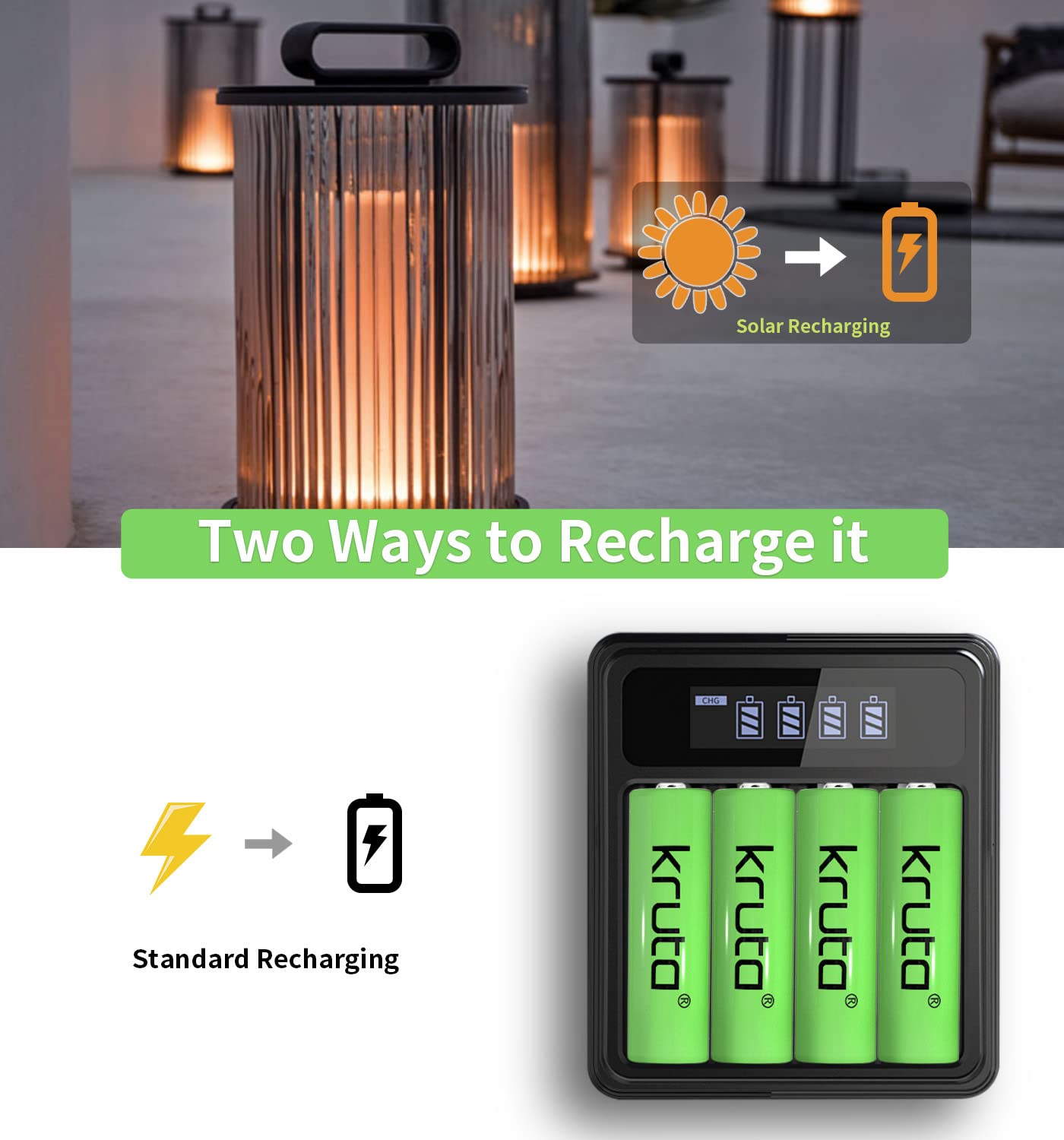 Kruta Solar AA Rechargeable Batteries NiMH 600mAh 1.2v Double A Rechargeable AA Solar Battery for Outdoor Solar Garden Lights, Remotes, Flashlight (AA Pack 12)