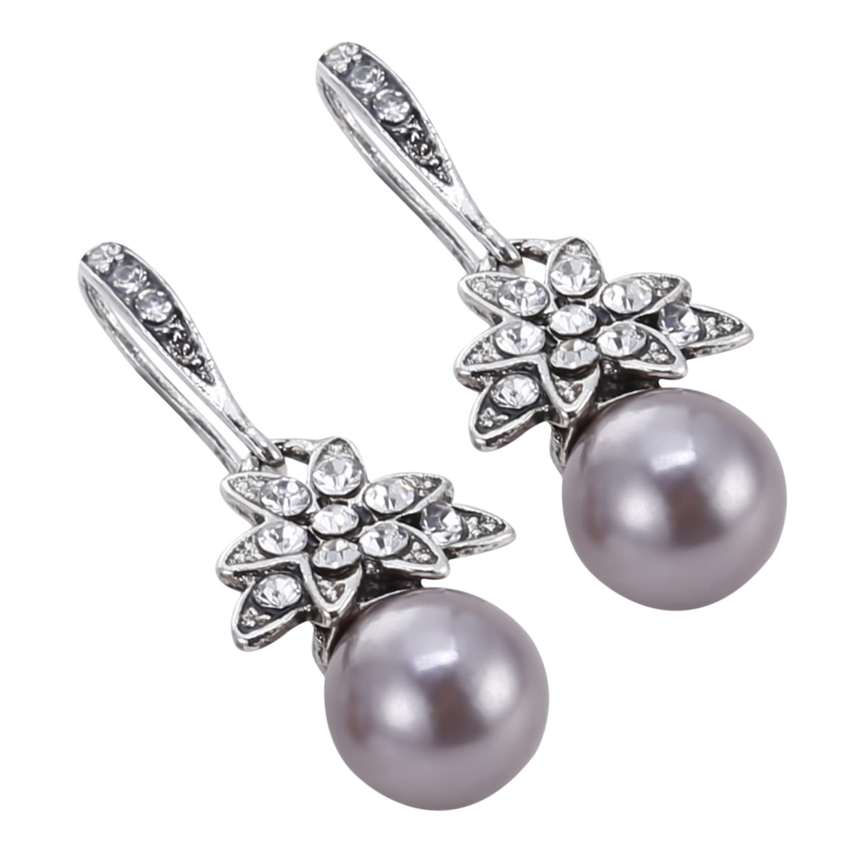 GloryMM Diamonds Pearl Dangle Drop Earrings Vintage Sunflower Earrings Pearl Hook Earrings Jewelry for Women,Grey Gray As the description