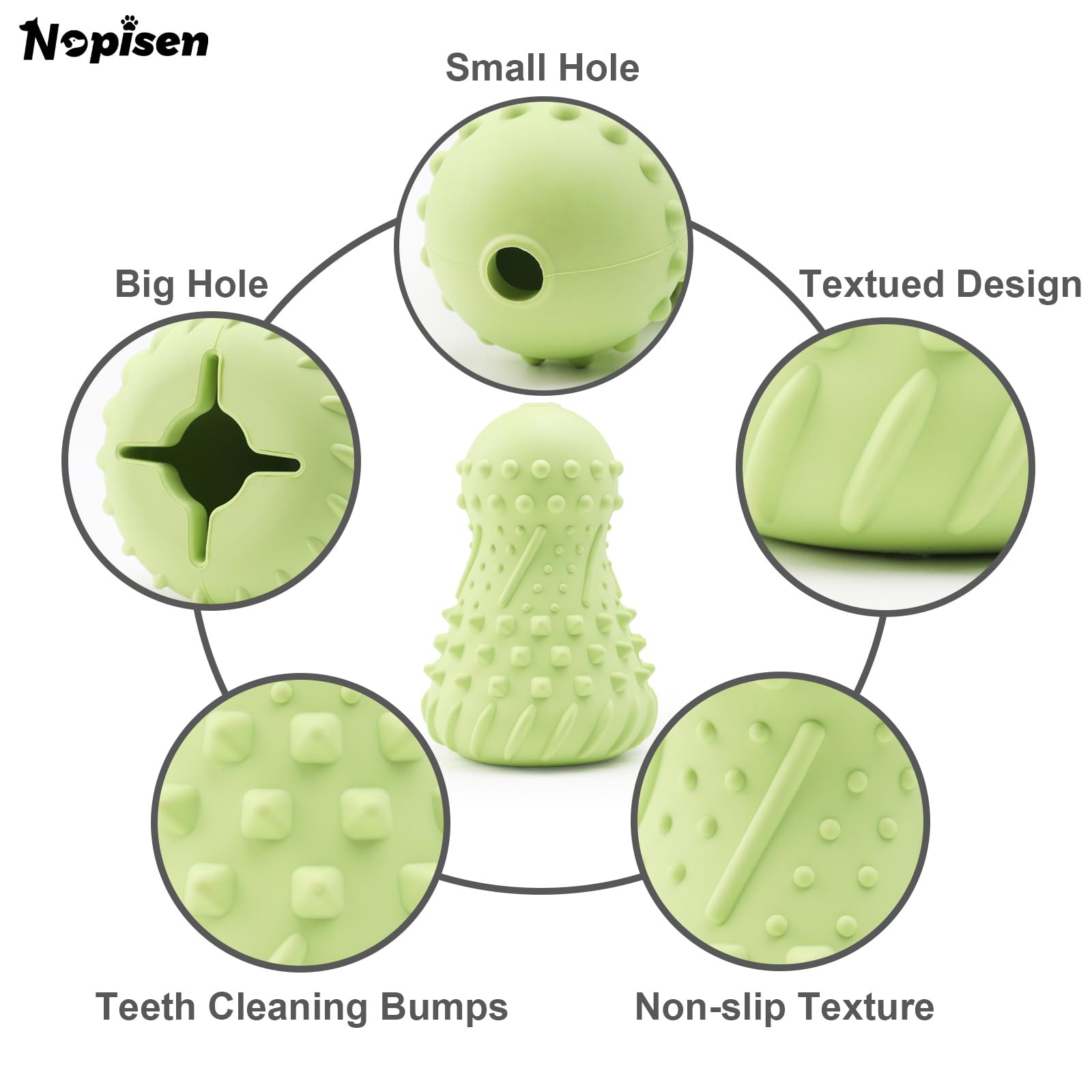 Nopisen Chew Toys -Cone Shape Dog Toys for Aggressive Chewers,Durable Natural Rubber, Multifunctional Teeth Cleaning and Gum Massage(Green)