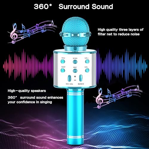 IJO Handheld Bluetooth Karaoke Microphone-Kids Birthday Wireless Mic Singing Toys-Gifts for Age 3 4 5 6 7 8 9 10 Years Old Girls and Boys(Blue)