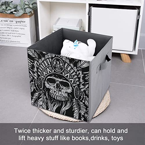Native American Skulls Collapsible Storage Bins Basics Folding Fabric Storage Cubes Organizer Boxes with Handles