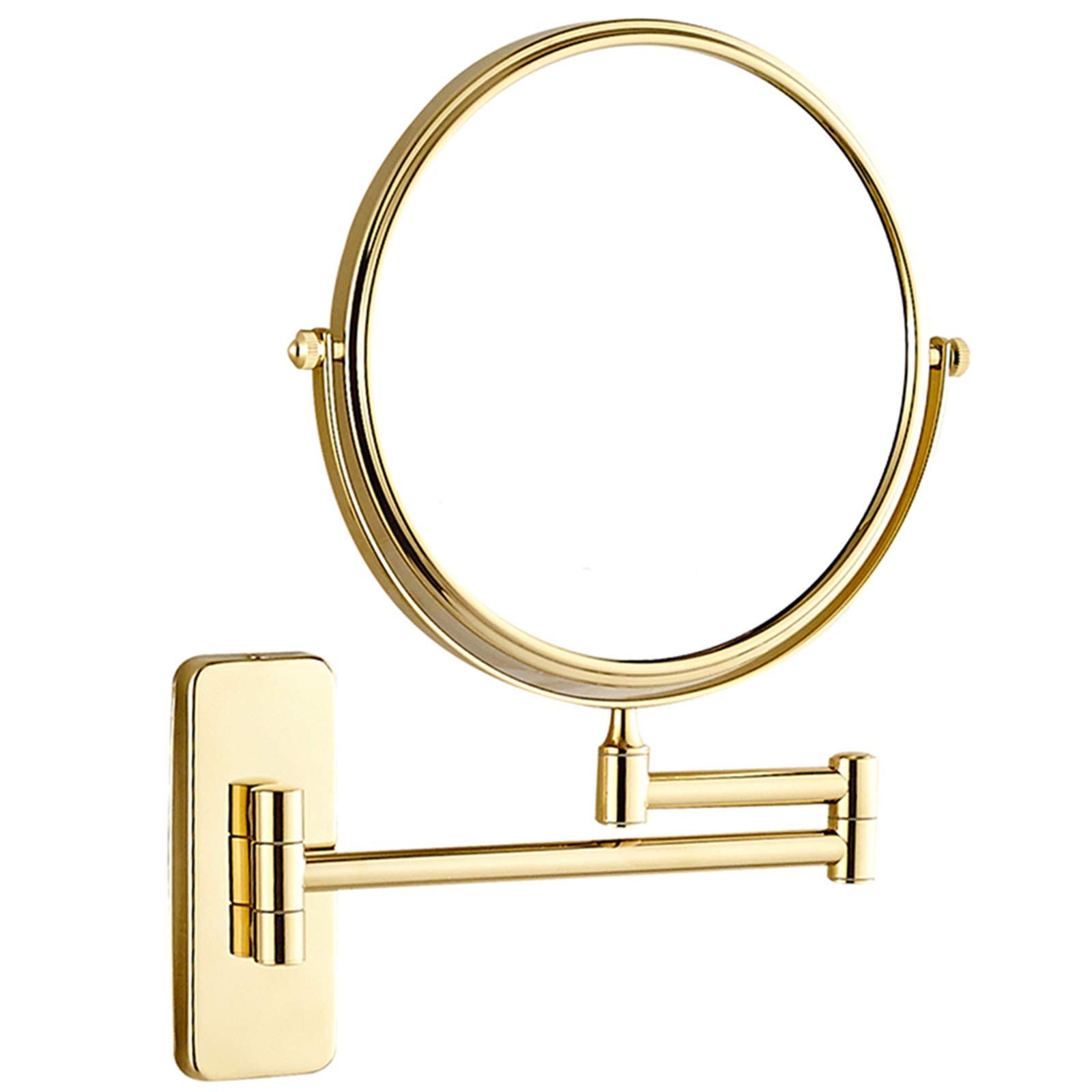 LARRO Wall Mounted Makeup Mirror, 8 inch Gold Finish Double Sided Magnifying Shaving Mirror, Extendable Bathroom Round Cosmetic Vanity Mirrors,7X (Color : 10x)