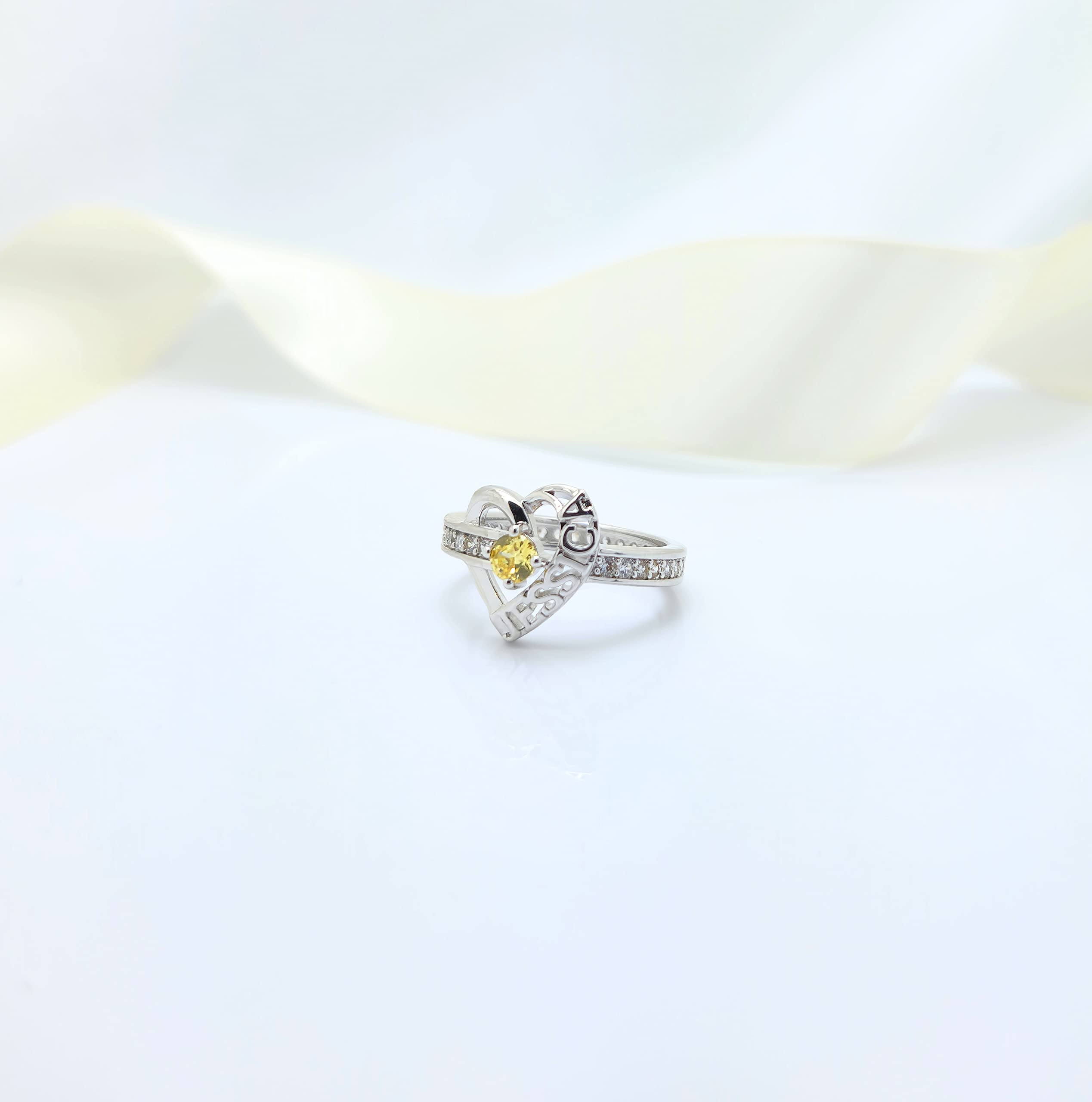 GLAMCARAT Sterling silver Heart Shaped personalized mothers ring with 1 birthstone engraved ring, customized ring, fine jewelry for women,initial engraving child names 1 stone name