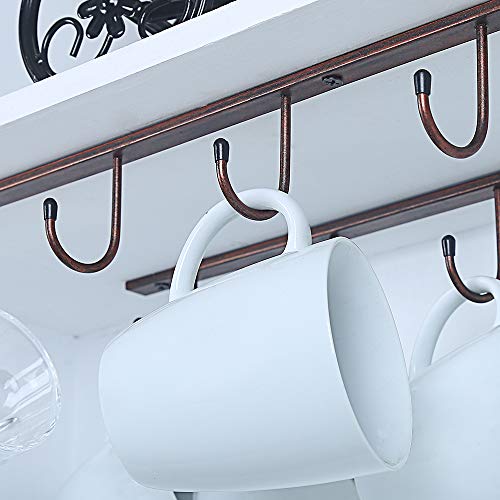 TANGGU Coffee Mug Holder Under Cabinet,Iron Hanging Mug Rack Under Shelf,Coffee Cup Holders,Metal Mug Cup Hook Cabinet Hook,Wine Glasses Holder(2Pcs Bronze)