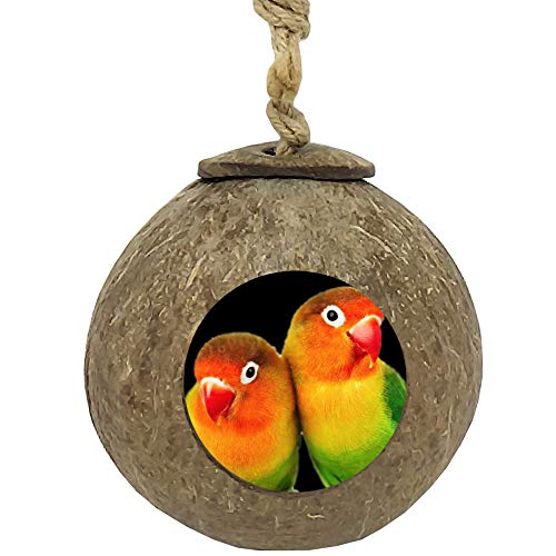 TIHOOD Coconut Bird Nest,Natural Coconut Shell Bird Nest House Hut Cage for Pet Parrot Budgies Parakeet